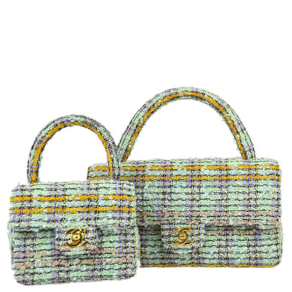 CHANEL | Bags | Chanel Light Blue Tweed Classic Flap Handbag Set 4225 ...